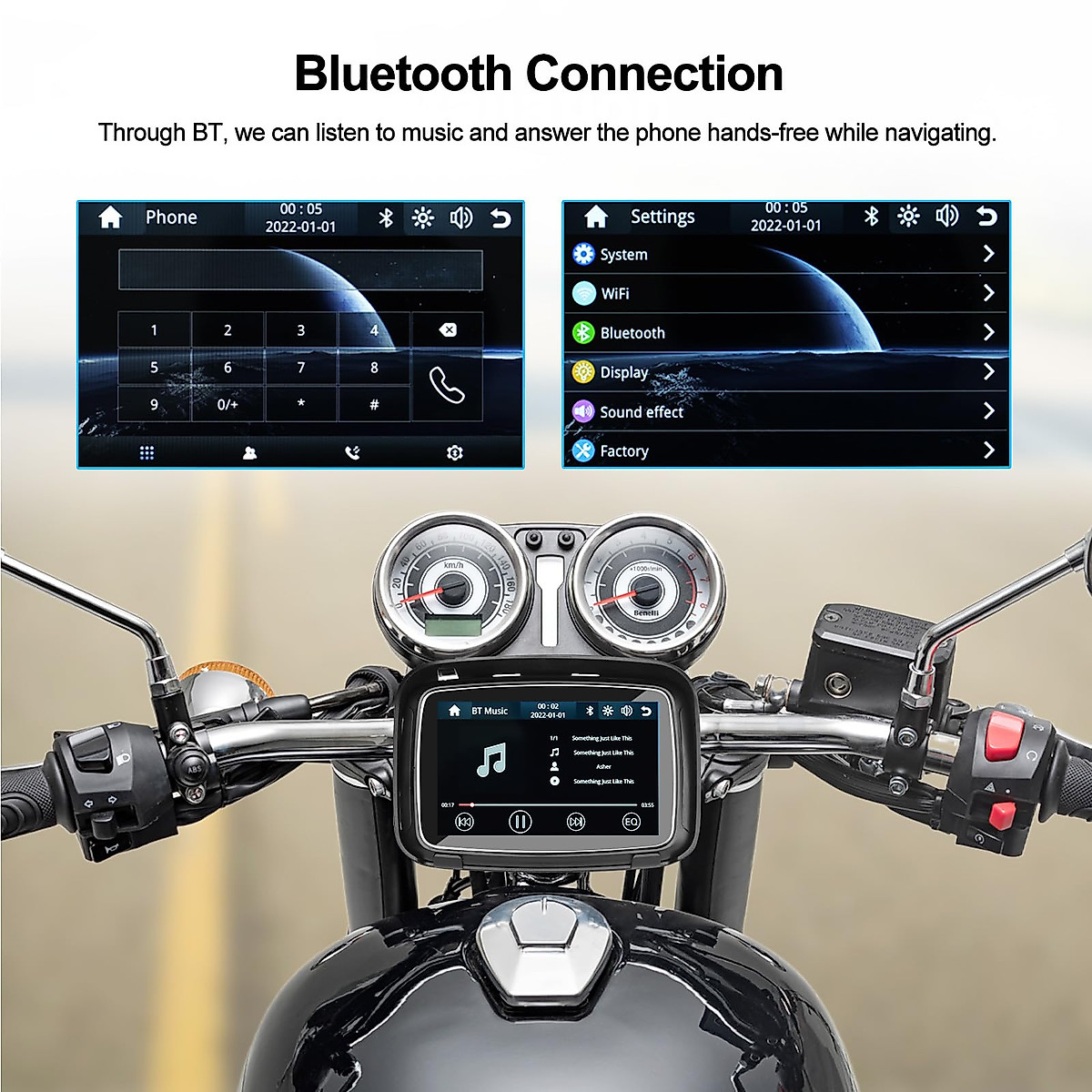 CAMECHO Portable Wireless Carplay Android Auto for Motorcycle, 5" IPS Touch Screen Portable Motorcycle Navigator IPX7 Waterproof, Dual Bluetooth, GPS Navigation for Most Motorbike, Siri