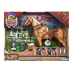 Sunny Days Entertainment | Quarter Horse with Moveable Head, Realistic Sound and 14 Grooming Accessories | Blue Ribbon Champions Deluxe Toy Horses
