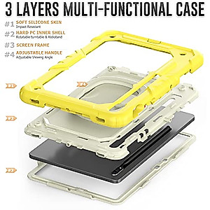 Tablet PC Case Kids Colour Heavy Duty Shockproof TPU Case Compatible with Samsung Galaxy Tab S7 11 inch T870/T875 (2020)/Tab S8 X700/X706（2022）Case,360 Degree Rotating Handle Stand Bracket W Screen Pr