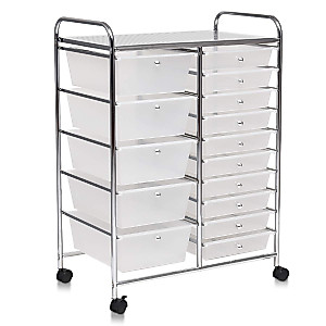 Giantex 15 Drawer Rolling Storage Cart Tools Scrapbook Paper Office School Organizer, Clear