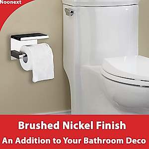 Adhesive Toilet Paper Holder with Shelf, SUS304 Stainless Steel Toilet Paper Roll Holder, Mega Roll Tissue Roll Paper Dispenser, No Drilling or Wall Mounted with Screws