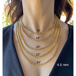 JEWELHEART 14K Gold Square Wheat Chain 4.5mm Braided Yellow Gold Necklace Real Gold Chains For Men Diamond Cut Gold Chain Necklace For Women with Lobster Clasp 24"