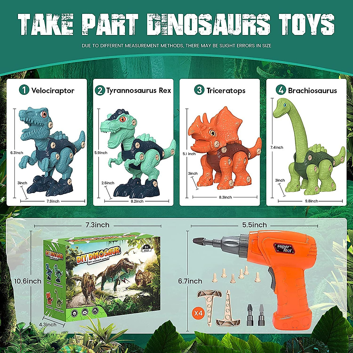 dmsbuy Take Apart Dinosaur Toys for Kids Building Toy Set with Electric Drill Construction Engineering Play Kit STEM Learning for Boys Girls Age 3 4 5 Year Old (Take Apart Dino)