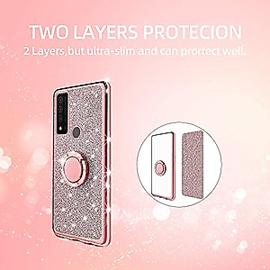 KuDiNi for TCL 30 XE 5G Case, TCL 30 XE 5G Phone Case for Women Glitter Crystal Soft Stylish Clear TPU Luxury Bling Cute Protective Cover with Kickstand Strap for TCL 30 XE/20R 5G Case (Glitter Rose)