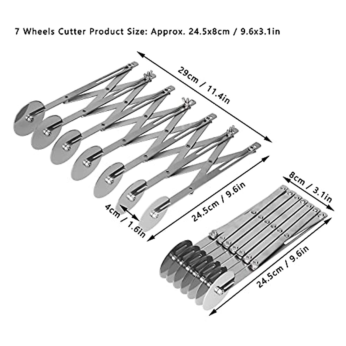 HOHXFYP Pastry Cutter, Versatile Multi Wheel Dough Roller Divider, Durable Stainless Steel Dough Roller Cutter for Cut Evenly Into Pastries, Dough, Pizzas, and Cakes(11.4in-Silver)