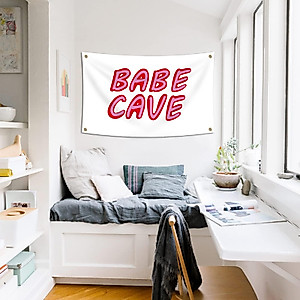 Babe Cave Flag 3x5 Feet Flag Funny Poster Durable Man Cave Wall Flag with 4 Brass Grommets This beautiful entertaining banner flag for College Dorm Room Decor,Outdoor, events, festivals..