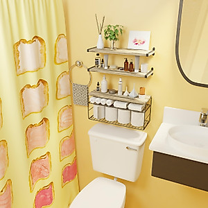 ILAYIJIA Bathroom Wall Floating Shelf: Bathroom Wall Mounted Floating Shelves, Floating Bathroom Wall Shelf, Bathroom Floating Shelves Wall Mounted, Bathroom Floating Shelf Over Toilet (Grey)