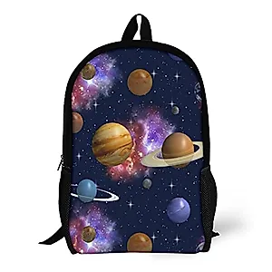 WZOMT Unisex Space Planet Backpack Funny Solar System Blue Purple Galaxy Daypack Lightweight Travel Bags Elementary Middle College School Backpacks for Teen Boys Girls Mens Women Large 17"