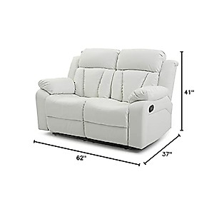 Glory Furniture Reclining Love seat, White Faux Leather