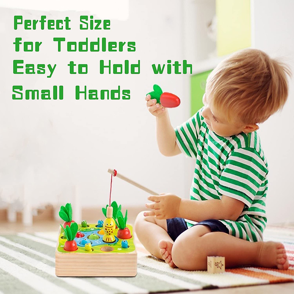 WEMMICKS Montessori Toy for 2 3 4 Year Old, Toddler Toy with Carrot Harvest and Magnetic Fishing Game, ​Fine Motor Skill Wooden Toy for 2-4 Year Old Boys and Girls Baby Preschool Learning Gift