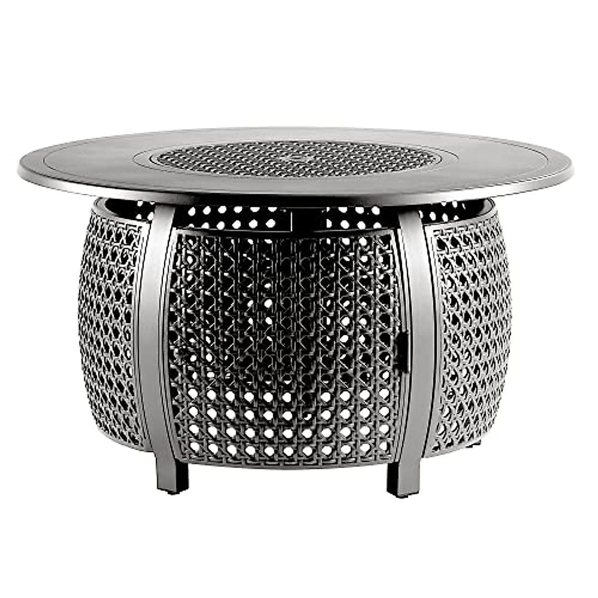 Round 44 in. x 44 in. Aluminum Propane Fire Pit Table with Glass Beads, Two Covers, Lid, 57,000 BTUs in Grey Finish