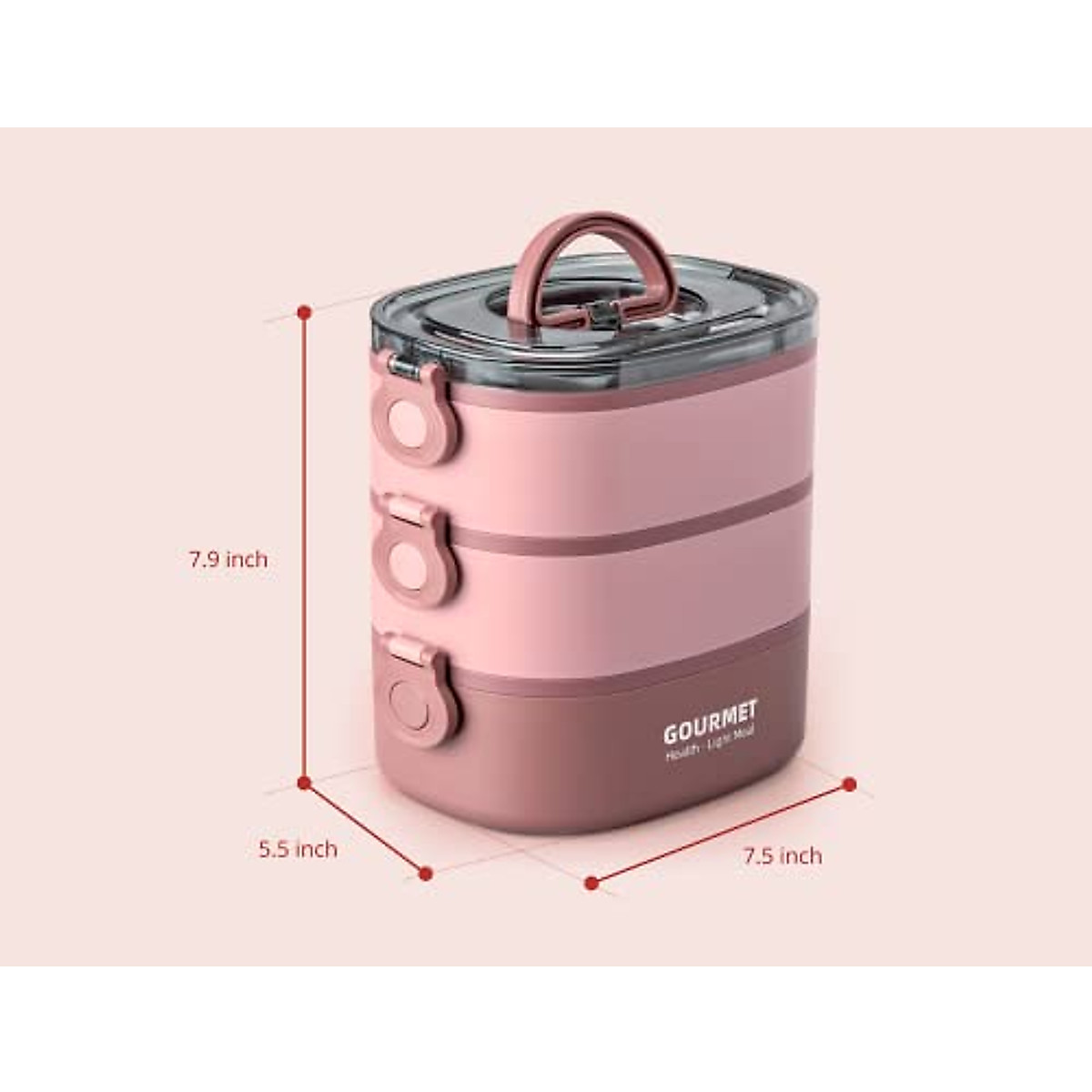 Bento Box Lunch Box, Adult Lunch Container with 3L Large Capacity, Microwave Safe 3 Layers Stackable Lunch Box, Food Container with Dividers and Sauce Boxes for Adults Pink