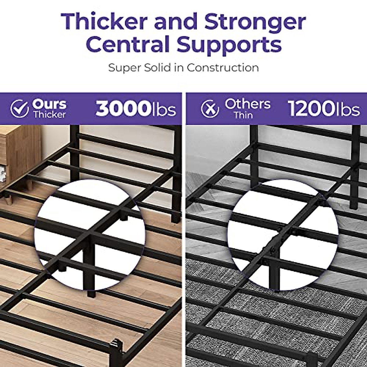 GreenForest King Size Bed Frame with Headboard Easy Assemble, 14 inch Heavy Duty Metal Platform Bed Base with Storage No Box Spring Needed Mattress Foundation, Noise Free, Black