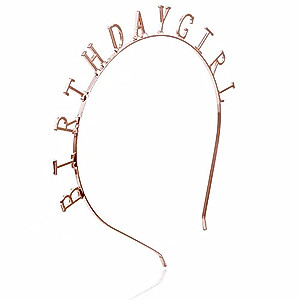 Birthday Girl Tiara Crown Headband for Kids Girls Women Happy Birthday Party Princess Headpiece Hair Accessories, 0.6"*0.3" Letters (Rose Gold Birthday Girl) Summer