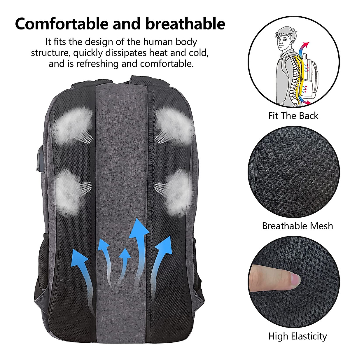 Wesoke Laptop Backpack for Men, 17.3 Inch Travel Backpacks BookBag with Laptop Compartment, Water Resistant Business Work Casual Computer Daypack with USB Charging/Headphone Port, Dark Grey