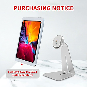 EMONITA Magnetic iPad Stand with 360° Adjustable Rotatable Charging Port iPad Cases - Silver