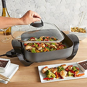 West Bend Electric Skillet, Family-Sized 3-Inch Deep with Diamond Shield Scratch-Resistant Non-Stick Finish, 12-Inch, Gray