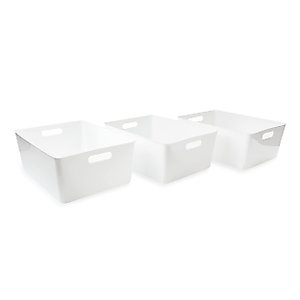 Isaac Jacobs 3-Pack XL White Storage Bin (13.9” x 10.6” x 5.75”) Set w/Cut-Out Handles, Plastic Organizer, Multi-Use, Home, Office, Pantry, Closet, Kitchen