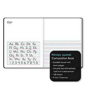 iScholar Primary Composition Book, Journal, Unruled Top, .5 Inch Ruled Bottom Half, 100 Sheets, 9.75 x 7.5 Inches, Black Marble (10116)