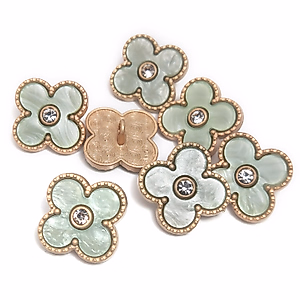 Craftisum Green Resin Metal Base Four Leaf Clover Sewing Shank Buttons 20 Pcs - 20mm, 3/4"