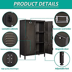 SISESOL Metal Locker Storage Cabinet, 55" Lockers Locking Cabinet Lockers for Employees, Mini Locker for Home, Bedroom, School, Office, Gym