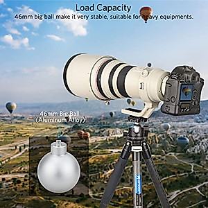 46mm Low Profile Tripod Head with 3 Screw Adapter 3/8 to 1/4 Professional Aluminium 360 Rotating Panoramic Ball Head Max Loading 44lbs/20kg