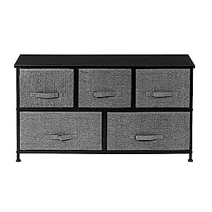 IVIAMK 2-Tier Wide Closet Dresser, Nursery Dresser Tower with 5 Easy Pull Fabric Drawers and Metal Frame, Multi-Purpose Organizer Unit for Closets, Dorm Room, Living Room, Hallway, Grey