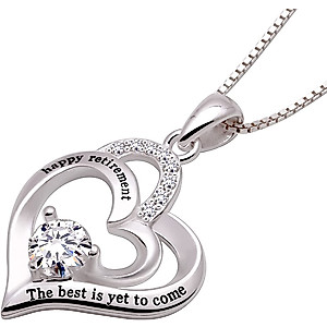 ALOV Jewelry Sterling Silver happy retirement the best is yet to come Love Heart Cubic Zirconia Pendant Necklace