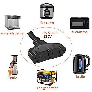 30Amp Generator Power Cord YACSEJAO 1.5FT 10AWG NEMA L5-30P to 3 Outlet 5-15R Female 30 Amp to 15 Amp Generator Adapter Cable with Twist Lock