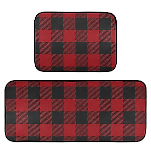 Christmas Kitchen Rugs and Mats,Christmas Kitchen Mat for Kitchen Bathroom Merry Christmas Red Black Buffalo Plaid