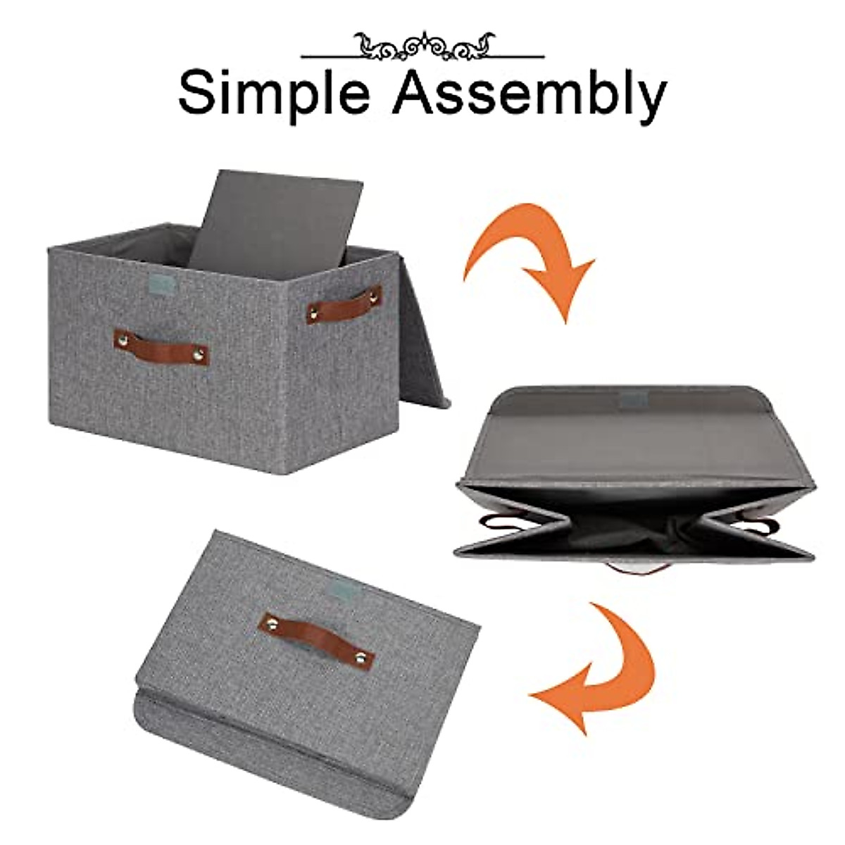 Storage Bins with Lids 3 Pack,WLFRHD Fabric Storage Baskets for Shelves,Collapsible Storage Boxes with Lids Decorative Fabric Storage Bins 15"x10"x10",Closet Storage Organizer Containers for Home Bedroom Nursery Toy,Grey