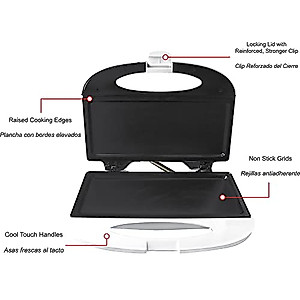 Bene Casa - White Nonstick Flat Grill Sandwich Maker - Includes Cool-touch Handles and Die Cast Aluminum Cooking Surface