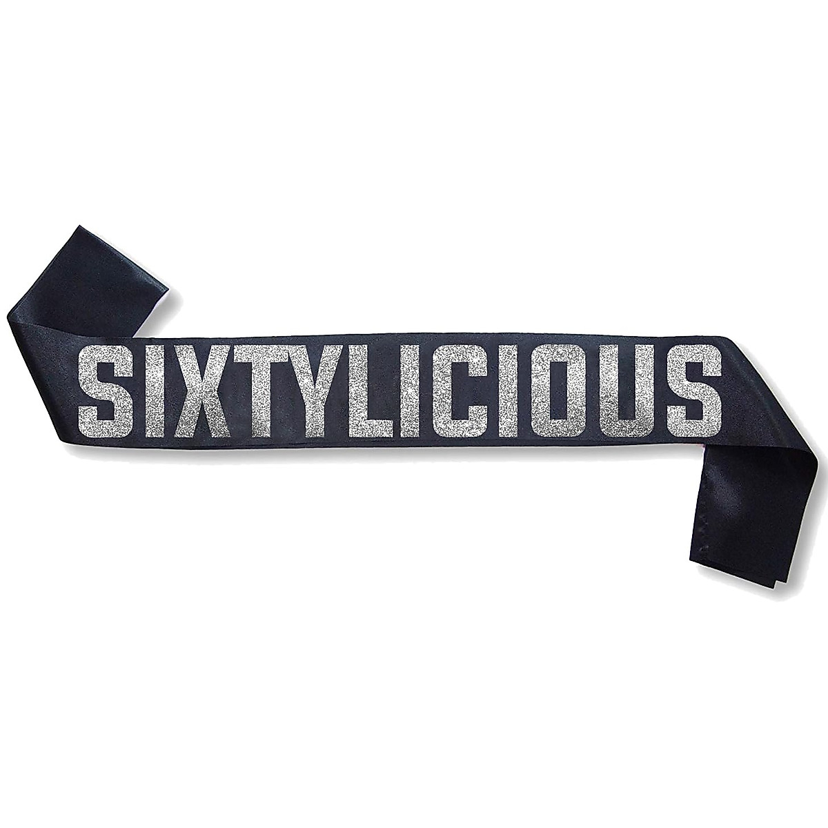 Sixtylicious Black and Silver Glitter Satin Sash - Happy 60th Birthday Party Supplies, Ideas and Decorations