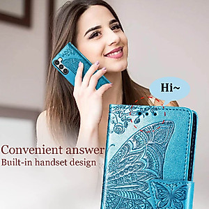 KRHGEIK for Samsung Galaxy S23 5G Case Wallet,Women Flip Folio Cover with Butterfly Embossed PU Leather Kickstand Credit Card Holders Slots Wrist Strap Phone Case 6.1" (Blue)
