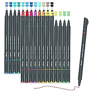 Vitoler 24 Colored Journaling Pens, Fine Line Point Drawing Marker Pens for Writing Journaling Planner Coloring Book Sketching Taking Note Calendar Art Projects Office School Supplies (24 Colors)