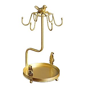 PaKyKai Coffee Mug Tree Holder,Tea Cup Storage Rack with Small Storage Area for Counter,Mug Holders Countertop,Vintage Iron Coffee Cup Holder Storage with 6 Hooks,Gold