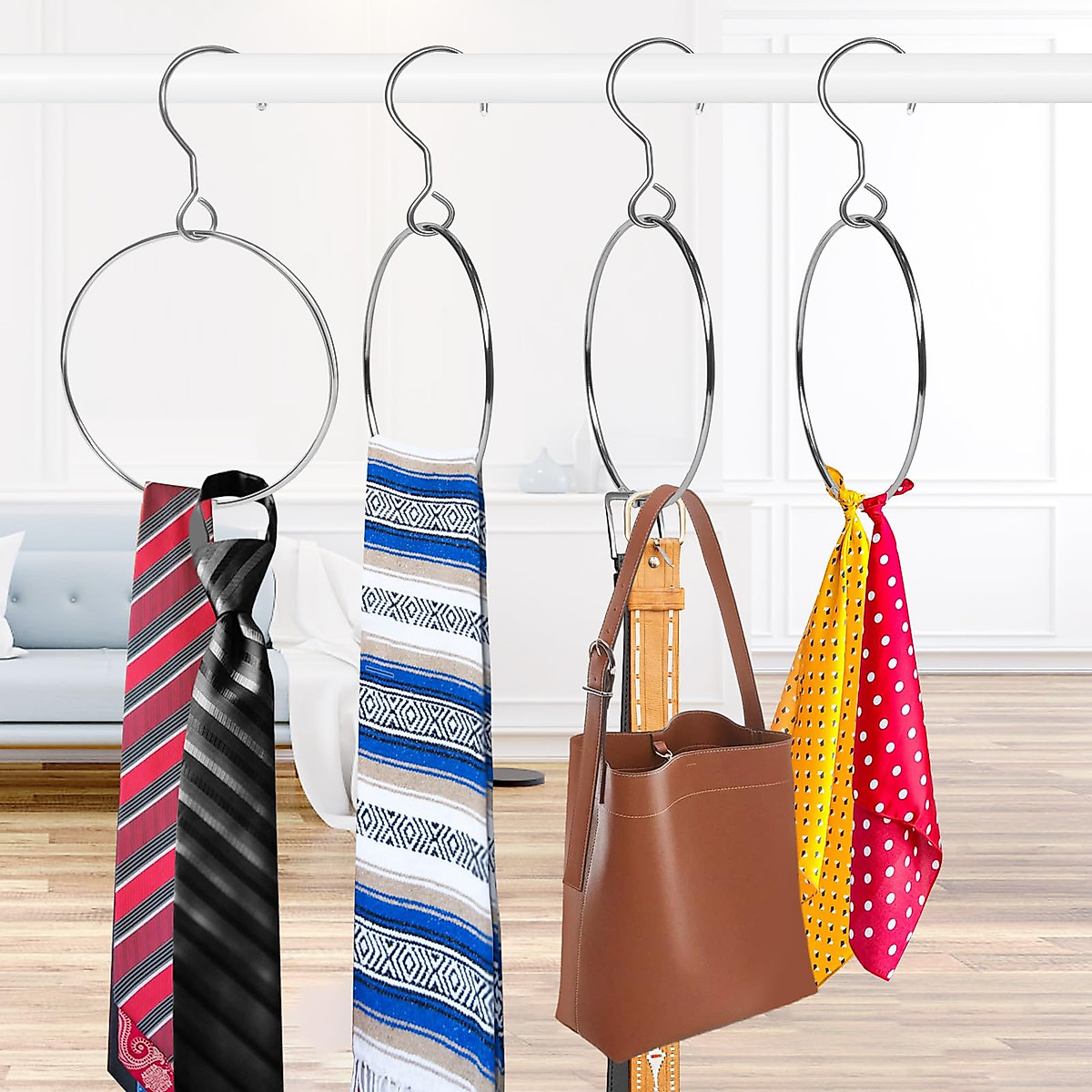 2 Pack Belt Organizer for Closet, Closet Hanger Organizer, Chrome Ring Hanger for Belts Ties Scarves and Accessory Storage