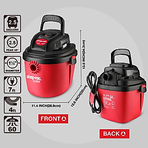 Shop-Vac 2.5 Gallon 2.5 Peak HP Wet/Dry Vacuum, Portable Compact Shop Vacuum with Collapsible Handle Wall Bracket & Multifunctional Attachments for Home, Jobsite. 2036000