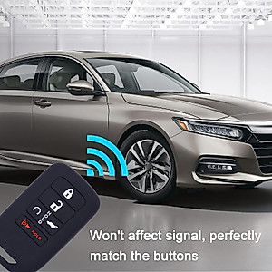 Wisdompro Key FOB Cover with Keychain for Honda Accord Civic CR-V Pilot Passport Insight, Silicone Full Protection Smart Remote Key Case Protector - Black, 2 Pcs