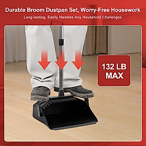 Tiumso Commercial Broom and Dustpan Set, 3-Pack Broom with Dustpan Combo Set, Industrial Brooms and Dustpans Sets 51 inch Long Handle, Large Brooms and Dust Pan for Hall Lobby Office Garage - Black