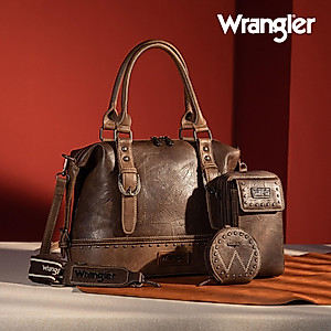 Wrangler 3Pcs Doctor Bag Set for Women, Top Handle Satchel Purse Barrel Handbags Cell Phone Purse Leather Hobo Bags WG48S-S5110CF