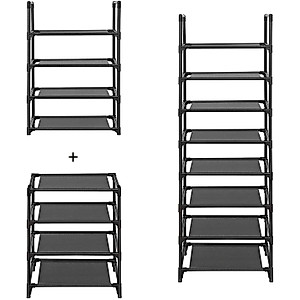 UrMsun 8 Tiers Shoe Rack 16-20 Pairs Sturdy Shoe Shelf Non-Woven Fabric Shoe Tower Organizer Cabinet Black Tall Narrow Shoe Rack