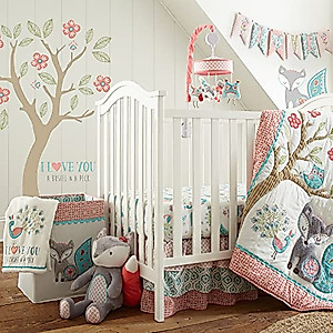 Levtex Baby - Fiona Plush Blanket - Embroidered Birds and Flowers on Pink Plush - Pink, Teal, White - Nursery Accessories - Blanket Size: 30 x 40 in.