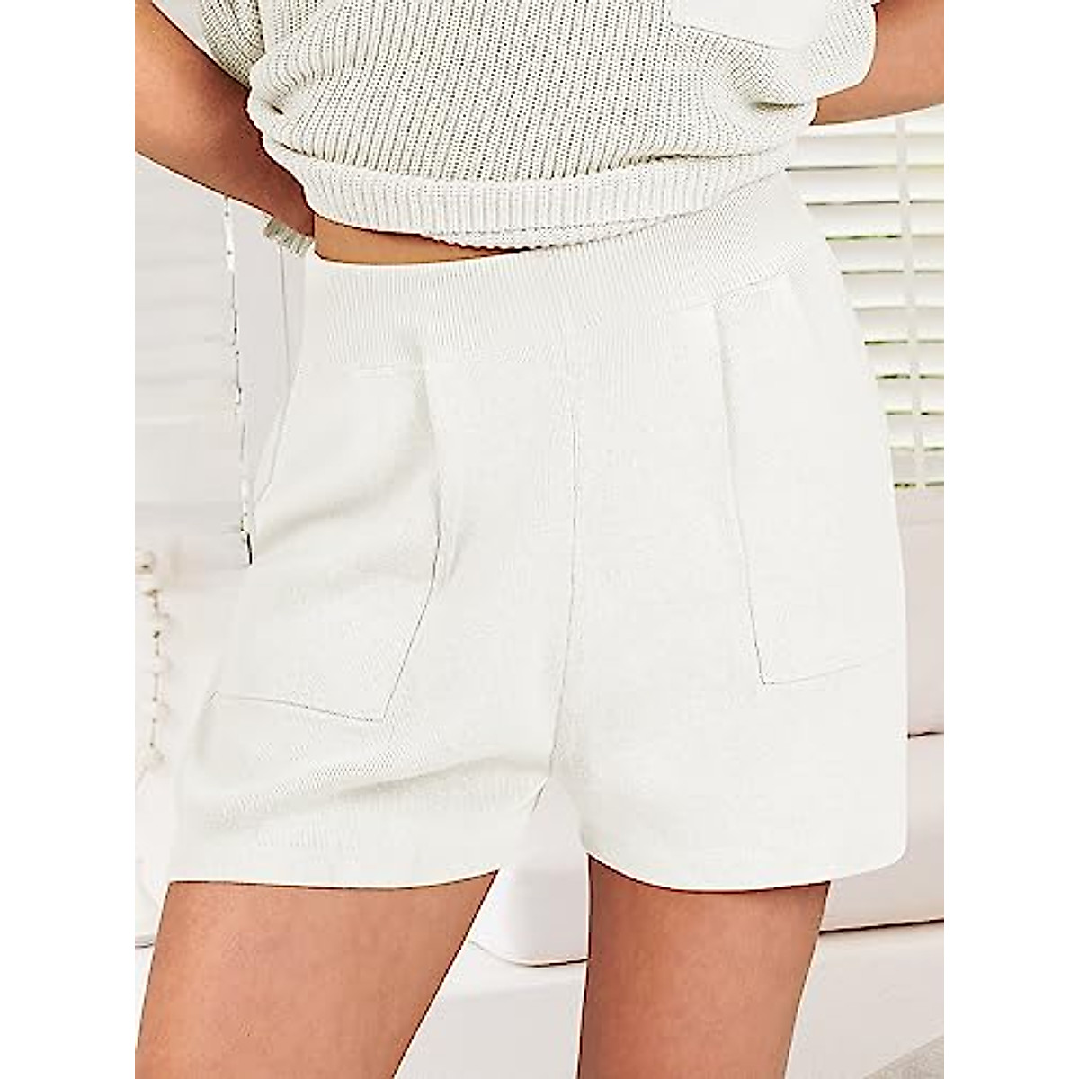 ANRABESS Women's Two Piece Outfits Sweater Sets Knit Pullover Tops and Casual Short Pants Tracksuit Matching Sets Loungewear 2023 Summer Fashion Clothes Sweat Suit 1122mibai-S