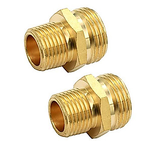 GESHATEN 3/4” GHT Male x 1/2” NPT Male Connector, Brass Garden Hose Fitting, Adapter, Industrial Metal Brass Garden Hose to Pipe Fittings Connect (2 Pack)