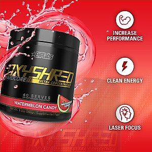 EHP Labs OxyShred Hardcore Super Dosed Pre Workout Powder - Preworkout Powder with L Glutamine & Acetyl L Carnitine, Energy Boost Drink - 275mg of Caffeine - Watermelon Candy, 40 Servings