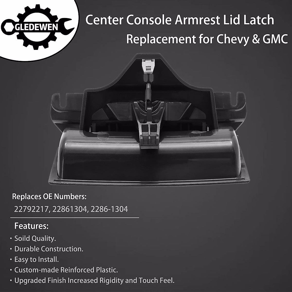 Gledewen Center Console Latch, Compatible with 2014-2020 Chevy Silverado Suburban Tahoe, GMC Yukon Sierra 1500 2500 3500, Plate Armrest Lid Lock | Replace# 22792217 22861304 Center Console Cover Lock