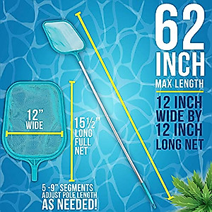 U.S. Pool Supply Swimming Pool 4 Foot Leaf Skimmer Net with 4 Connecting Aluminum Pole Sections - Fine Mesh Netting for Fast Cleaning of Debris - Clean Spas & Ponds