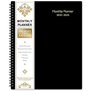 Monthly Planner 2023-2025 - 2023-2025 Monthly Planner With Tabs, Jul. 2023- Jun. 2025, 9" x 11", 24-Month Planner with Pocket & Label, Contacts and Passwords, Thick Paper, Twin-Wire Binding - Black by Artfan