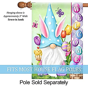 Texupday Welcome Bunny Gnome Easter Eggs Tulips Decoration Easter Spring Holiday House Flag Outdoor Yard Flag 28" x 40"